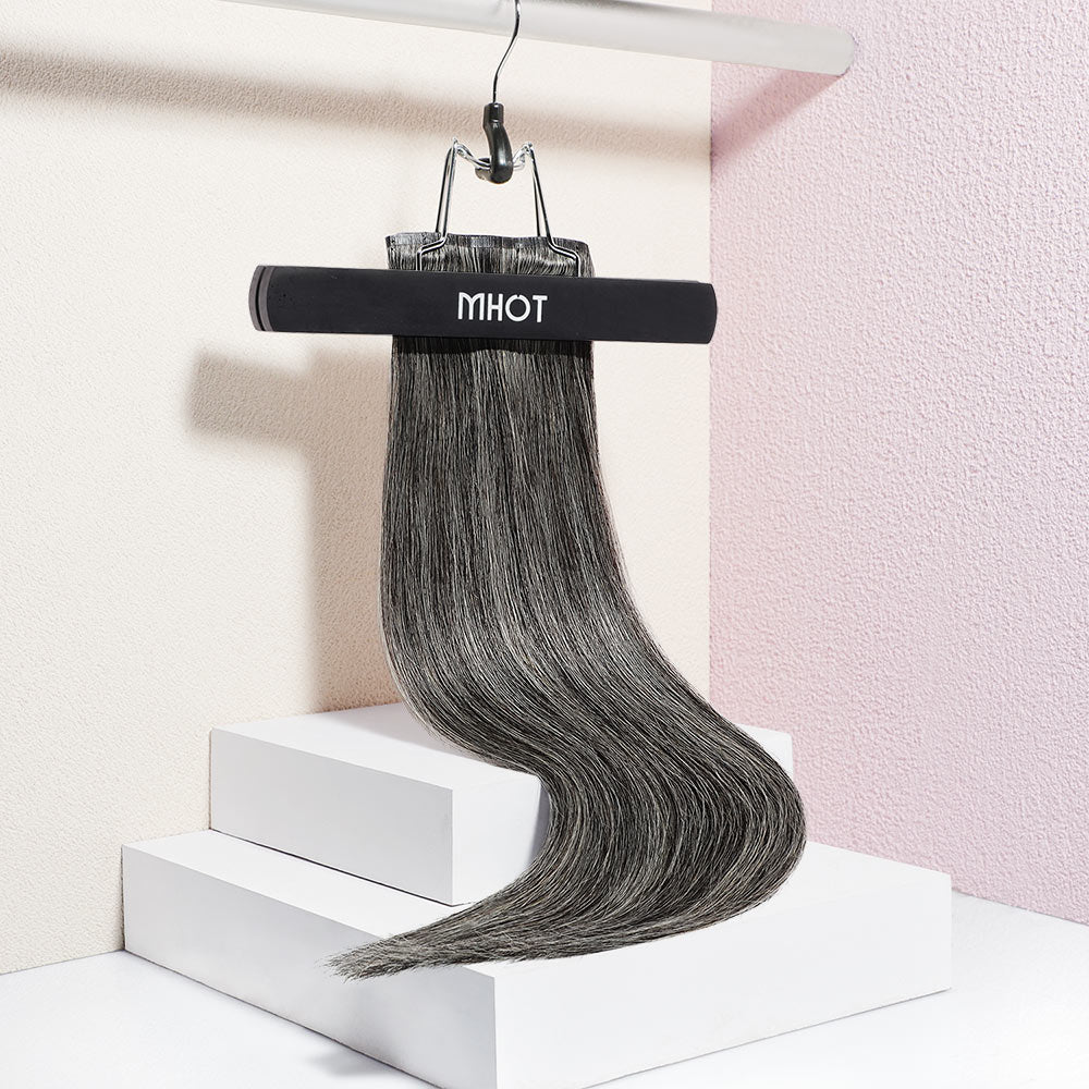Seamless Clip In Hair Extensions, Medium Gray Highlights Remy Hair ...